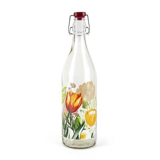 Excelsa Blooming Bouteille en verre d&eacute;cor&eacute;e de fleurs, fermeture herm&eacute;tique, 1L