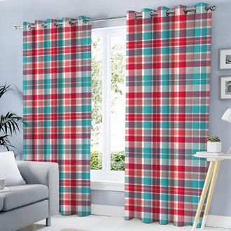 Generic Karierter Stoff Im Landhausstil Vorh&auml;ng Blickdichte H160Xb140Cm, Bauernhaus Verdunklungsvorh&auml;nge Mit &Ouml;sen, Cyanrot Gardinen, Schallschutz Vorh&auml;nge, Th