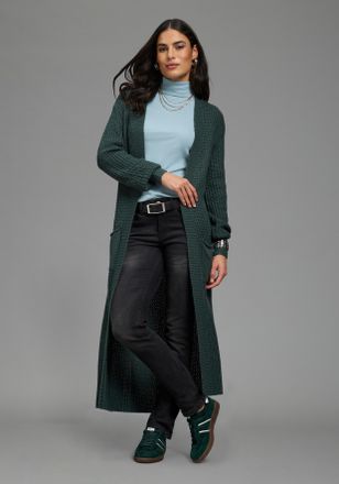 Laura Scott Longstrickjacke LAURA SCOTT, Damen, Gr. 32/34, gr&uuml;n (dunkelgr&uuml;n), Grobstrick, Obermaterial: 100% Polyacryl, unifarben, oversize ca. Mitte Wade, V-Auss