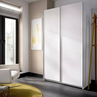 Dmora Armoire Annapurna, Porte-Manteau pour Chambre, Armoire avec 2 Portes coulissantes, 120x65h204 cm, Blanc