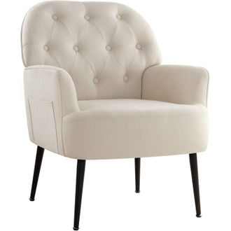 IntimaTe WM Heart IWMH Einzelsessel, Lesesessel mit Armlehnen, Retro Lounge Cocktailsessel, Sessel mit Metallbeinen - Leinen - Beige