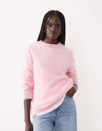 Asos Pullover mit Rundhalsausschnitt, Relaxed Fit, aus 100 % Wolle, geb&uuml;rstet, in Pink-Rosa