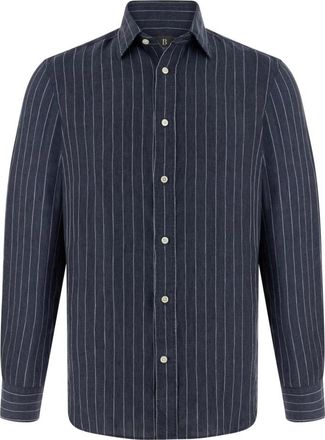 Boggi Milano Homme, Chemises, Bleu, Taille: XL Chemise en Lin Coupe Standard