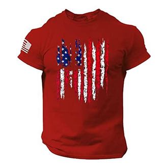 Generic T-shirt d&eacute;t&eacute; pour homme - Logo du drapeau am&eacute;ricain - T-shirt d&eacute;contract&eacute; &agrave; manches courtes imprim&eacute; - Grandes tailles, Rouge, XXS