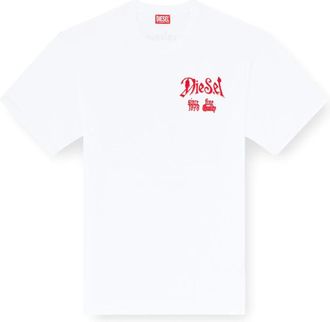 Diesel Baumwoll-T-Shirt mit Flock-Grafik - - Tops - Herren - Wei&szlig; - XL