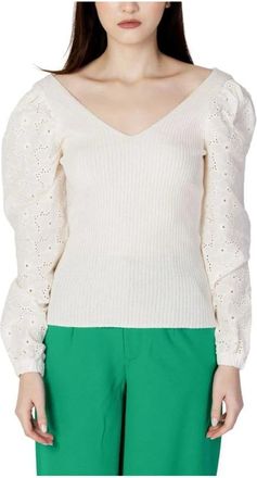 Only Only, Femme, Pulls, Beige, Taille: 40 FR Top Tricoté Côtelé Détail OEillets