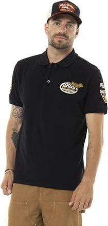 Von Dutch Polo Homme Manches Courtes piqu&eacute; avec Patch Engine, Noir Taille XL