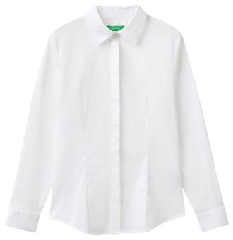Benetton Damen Camicia 5awrdq03b Hemd, Weiß, Medium
