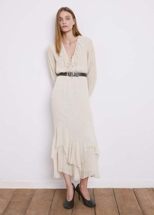 Mango Langes Kleid mit Volants eisgrau - Damen - XS - MANGO