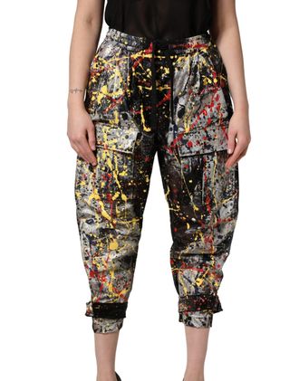 Dolce & Gabbana Womens Black Colorsplash Effect Cargo Cropped Pants Nylon Silk Elastane
