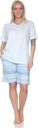 Normann Pyjama court &agrave; manches courtes pour femme au look ethnique - &eacute;galement en grandes tailles, Bleu clair1, 56-58