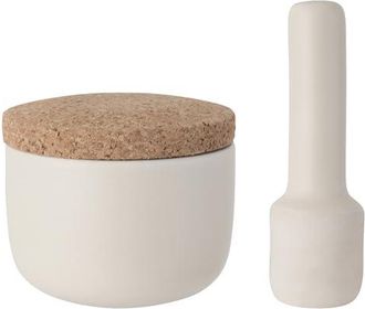 Berghoff 3950032 Leo Mörser und Stößel aus Steinzeug mit Korkdeckel, 10 x 9 x 4 cm, weiß
