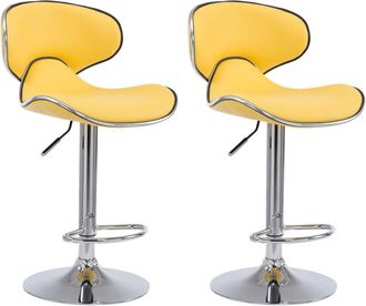 Clp 2er Set Barhocker Las Vegas Mit Kunstlederbezug I Höhenverstellbarer Barstuhl Mit Fußstütze, Farbe:gelb, Gestell Farbe:Chrom
