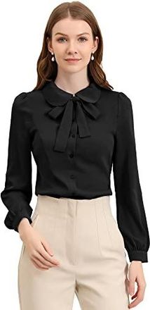 Allegra K Femme Chemisier Col Claudine Nouer Col Boutonné Noir L