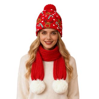 Generic Weihnachten M&uuml;tze Schal Set, Rentier Muster Warmer Strick, Winter Accessoires f&uuml;r Damen Herren, Weihnachtsfest & Winterweihnachtsgeschenke f&uuml;r Frauen 