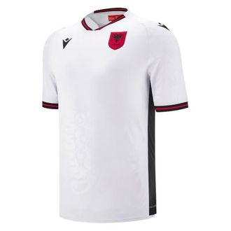 Macron Maillot De Match Extérieur Adulte Èquipe Albanie FSHF (FR/ES, Alpha/Lettres, S, Taille Normale, Taille Normale, Blanc)