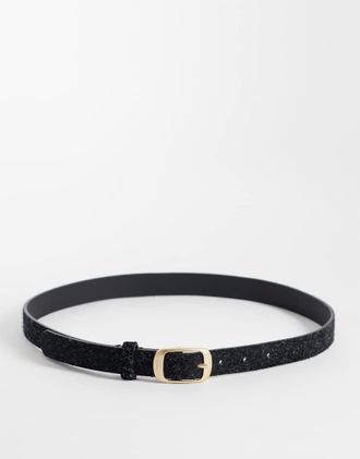 Dime ceinture en cuir textur&eacute; noire