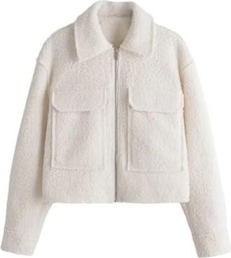 Generic Veste polaire courte &agrave; fermeture &eacute;clair sur le devant pour femme - Veste d&eacute;contract&eacute;e multi-poches de couleur unie, 16, S