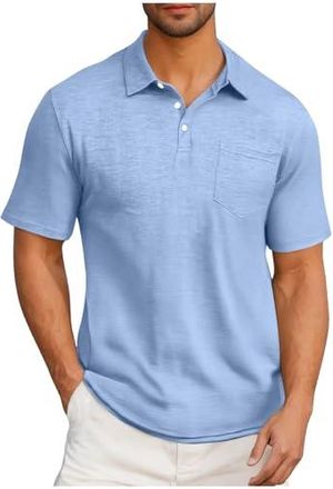 Generic T-shirts surdimensionn&eacute;s pour homme - Couleur unie - Revers ample - Style professionnel &agrave; manches courtes - Col en V profond - D&eacute;contract&eacute;, bleu clair