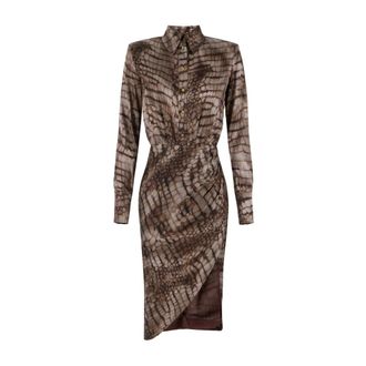 Elisabetta Franchi Collared Gemustertes Midikleid - - Dresses - Damen - Braun - L