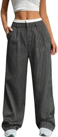 Generic Pantalon &agrave; jambe large pour femme - Taille haute - Jambe droite ray&eacute;e - Patchwork - Pantalon Palazzo sur mesure - Pantalon de travail intelligent - Pa