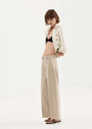 Mango Jean wide leg poches pi&egrave;ce sable - Femme - 32 - MANGO