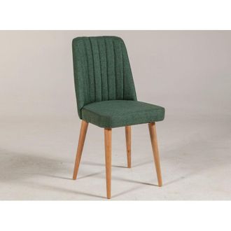 Les Tendances Chaise de salle &agrave; manger tissu vert et bois de pin naturel Mareva