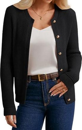 Grace Karin Cardigans &eacute;l&eacute;gants pour femmes UK, Col rond Manches longues Blazer en tricot pour lautomne, Vestes dhiver Boutonn&eacute;es, Noir, XL