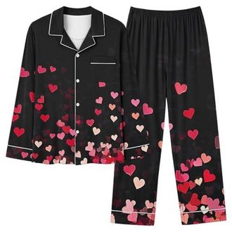 Generic Pyjama pour femme - Pyjama moelleux &agrave; manches longues pour femme - Pyjama confortable pour mari&eacute;e - Ensemble 2 pi&egrave;ces - Grande taille - Pyjama d&eacute;t&eacute; po