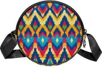 Generic Ikat Petit sac &agrave; bandouli&egrave;re ethnique avec fermeture &eacute;clair et bretelles r&eacute;glables Style d&eacute;contract&eacute;