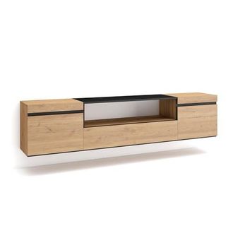 Skraut Home | TV-Schrank, Lowboard | f&uuml;r Wohnzimmer und Esszimmer | 200x45x35cm | F&uuml;r TV-Ger&auml;te bis zu 80 | H&auml;ngend | Moderner Stil | Eiche Schwarz