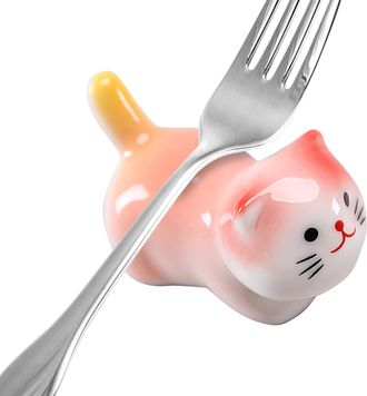 Generic Essstäbchen-Ablage für Essstäbchen, niedliche Katze, Stäbchenhalter aus Keramik, Ornamente für Katzen, für zu Hause, Stäbchen-Halter, Ornamente für Lö
