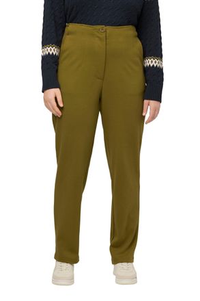 Ulla Popken Damen high Waist Punto di Roma Pants Hose, gelbgr&uuml;n, 50W x 32L