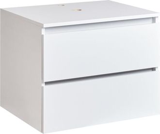Beliani Meuble de Lavabo Suspendu Fa&ccedil;ade Cannel&eacute;e avec 2 Tiroirs 60 x 47 cm Effet Marbre Blanc Serra