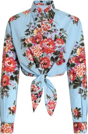 Dolce & Gabbana Femme, Blouses et Chemises, Bleu, Taille: 40 FR Chemise en Popeline de Coton &agrave; Imprim&eacute; Floral avec Avant