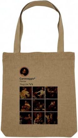 Fabulous Sac Shopping Tote Bag Aspect Lin - Caravaggio R&eacute;seaux Sociaux Peinture Peintre Baroque - Sac de Courses Toile Epaisse 360g Beige Naturel Cabas Port&eacute; E