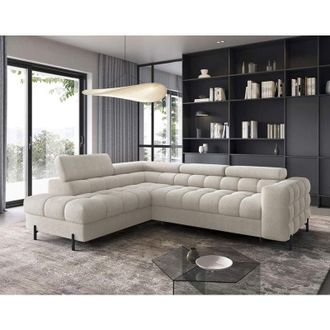 Best Mobilier Bestmobilier - Elisa - links 5-sitzer schlaffunktion und bettkasten und verstellbare kopfst&uuml;tzen aus boucl&eacute;-stoff - beige