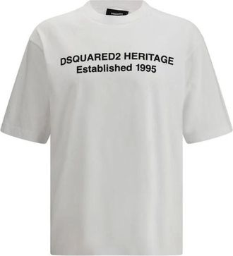 Dsquared2 Homme, Tops, Blanc, Taille: L T-shirt en coton au design classique