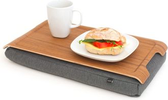 Bosign Bosign Kissentablett - Mini Laptray Antislip. Holz. Teak. Salz & Pfeffer Grau - 43x23x6,5 cm