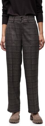 Street One Damen 3817211 Karierte Straight Leg Hose, Darkest Brown, 44W x 30L