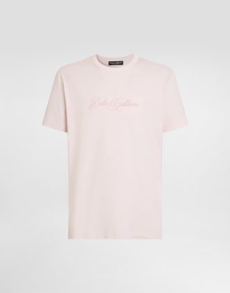 Dolce & Gabbana T-shirt Aus Baumwolle Mit Dg-stickerei - Mann T-shirts Und Polos Pink 44