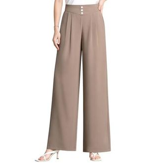 Generic Pantalon large pour femme de plus de 50 ans - Pantalon doux et fluide &agrave; taille haute &agrave; enfiler et drap&eacute; extensible, kaki, 4XL