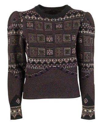 Etro Purple Patchwork Jacquard Wool Jumper Size XS