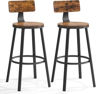 Vasagle Barhocker, industriell, 4 Stück, Küchenstühle, mit Rückenlehne, Stahlrahmen, 73 cm hoher Sitz, einfache Montage, industrieller Stil, rustikales Braun 
