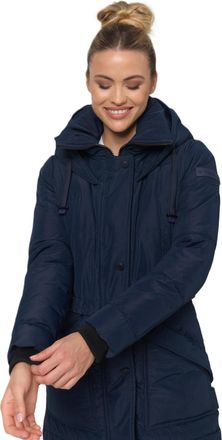 Marikoo Damen Winterjacke lange Stepp Winter Jacke warm gesteppt B948 [B948-Ayum-Navy-Gr.XXL]