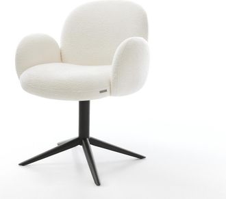 DELIFE Drehstuhl Nube-Flex mit Armlehnen Boucl&eacute; Soft Beige Fu&szlig;kreuz Schwarz 360&deg; drehbar Wippfunktion Taschenfederkern, Esszimmerst&uuml;hle