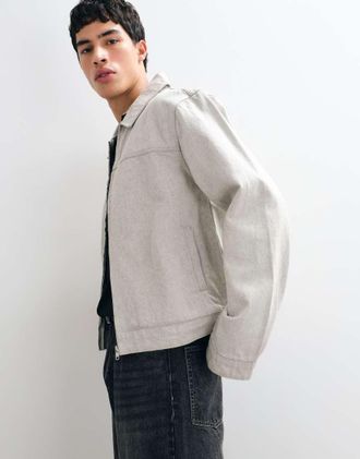 Asos veste Harrington en jean coupe standard gris mouchet&eacute;