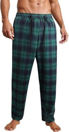 Generic Pantalon de pyjama en flanelle pour homme - Pantalon de pyjama &agrave; carreaux - Taille &eacute;lastique - Pantalon de pyjama - Automne - Hiver - Pantalon thermiq