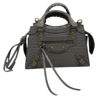 Balenciaga Mini sac &agrave; main Pre-owned Neo Classic City en cuir gris emboss&eacute; fa&ccedil;on croco - Femme - Pre-owned - Gris - Taille: ONE Size