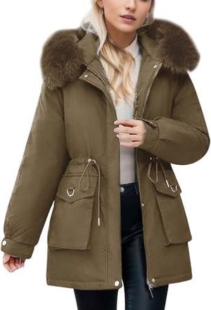 Generic Vestes pour femmes 2026 Veste &agrave; capuche mi-longue de couleur unie avec taille ample et rembourrage en plumes, caf&eacute;, XXL